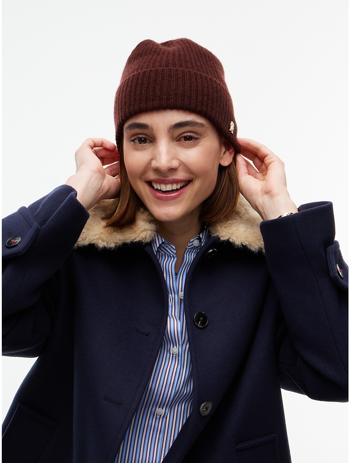 TOMMY HILFIGER women's monogram hardware cashmere beanie
